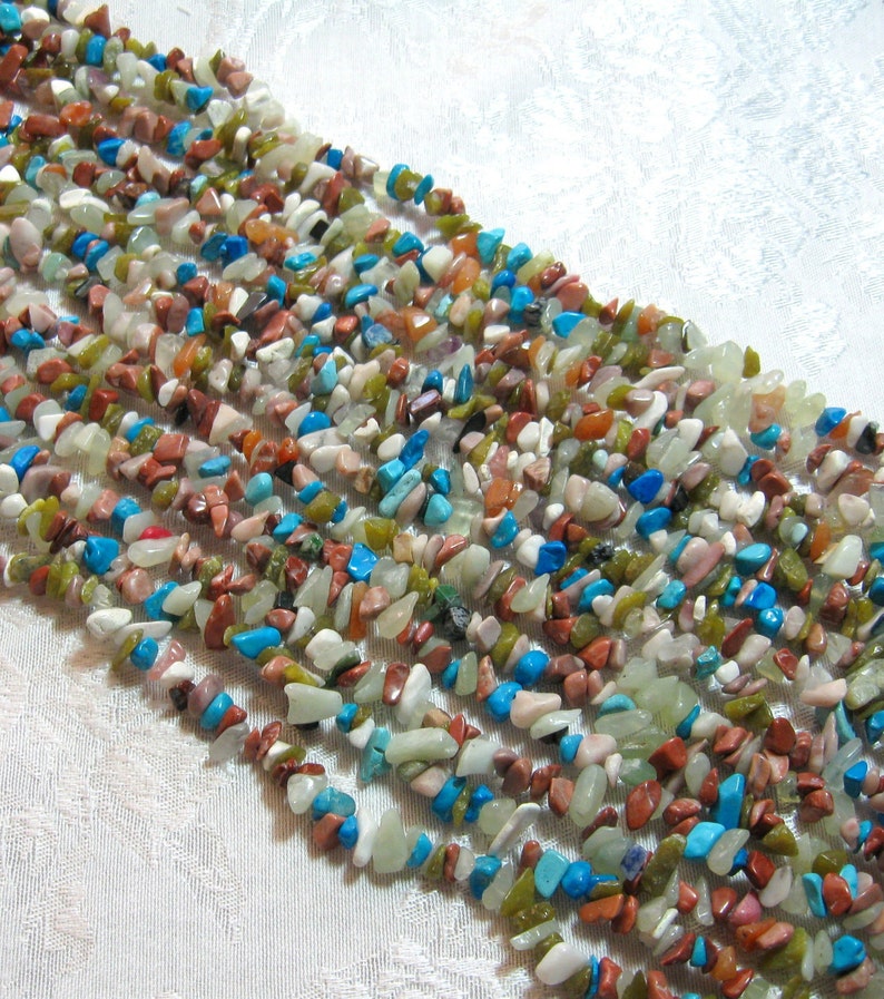 Multi Gemstone Chip Beads, 34" Strand Blue - Etsy