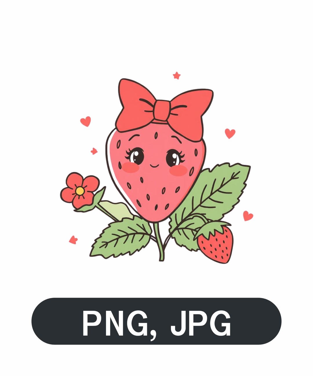 Cute Kawaii Strawberry Clipart | PNG JPG Digital Download | Fruit ...