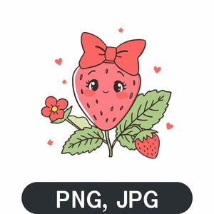 Cute Kawaii Strawberry Clipart | PNG JPG Digital Download | Fruit ...