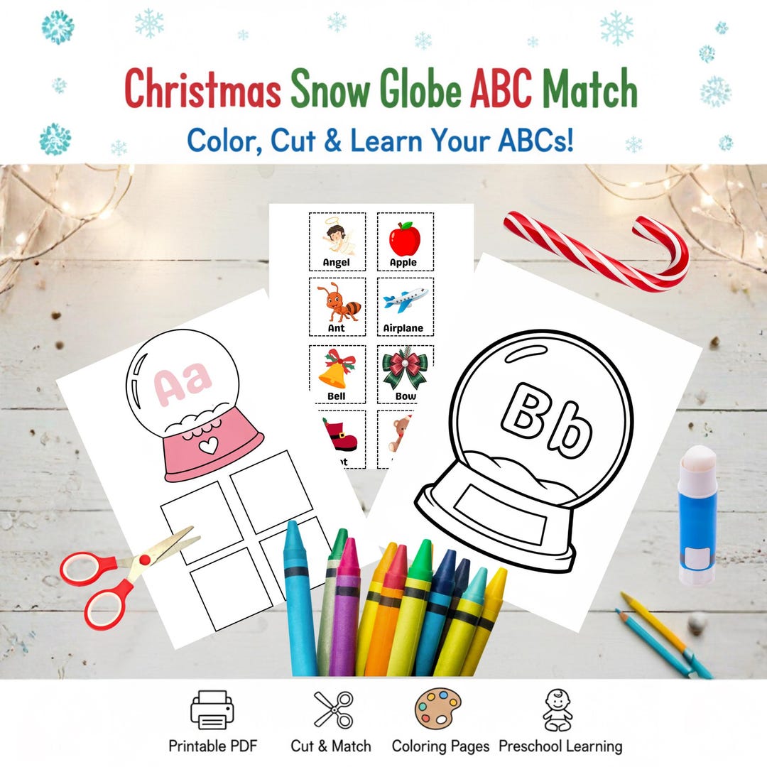 Christmas Snow Globe ABC Matching Game: A-Z Alphabet Coloring (PDF). - Etsy