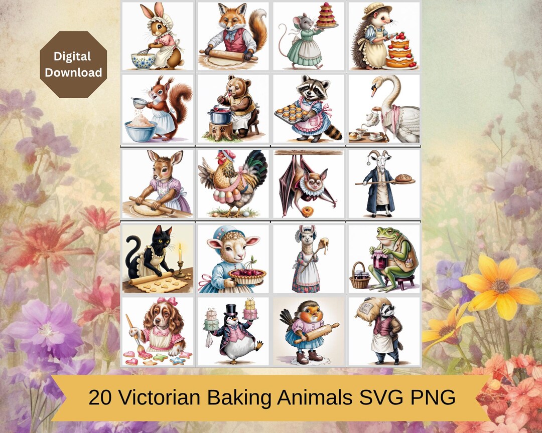 Victorian Baking Animals Clipart Bundle – Watercolor Woodland Animals ...