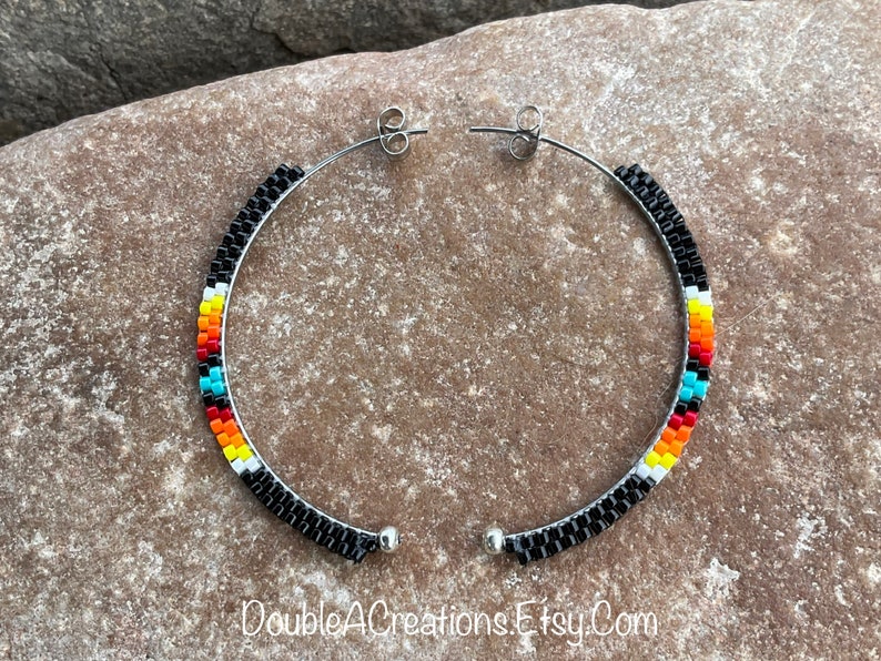 Black With Native Colors Beaded Half Hoops - Etsy