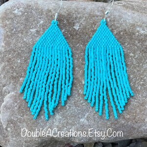 Turquoise Beaded Earrings With Fringe - Etsy
