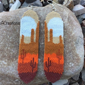 Saguaro Desert Scene Peyote Beaded Earrings - Etsy
