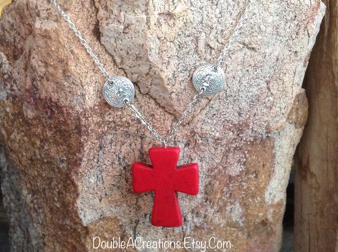 Red Cross Necklace on a Chain - Etsy