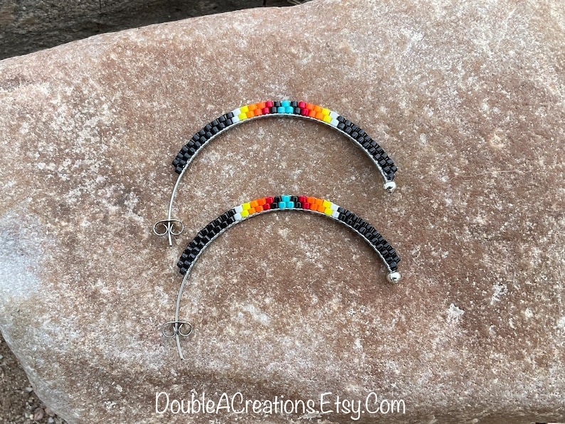 Black With Native Colors Beaded Half Hoops - Etsy