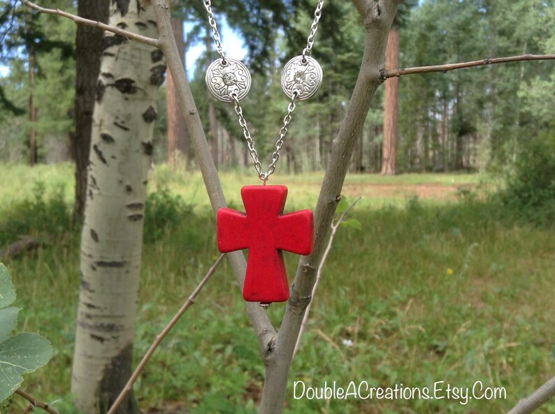 Red Cross Necklace on a Chain - Etsy