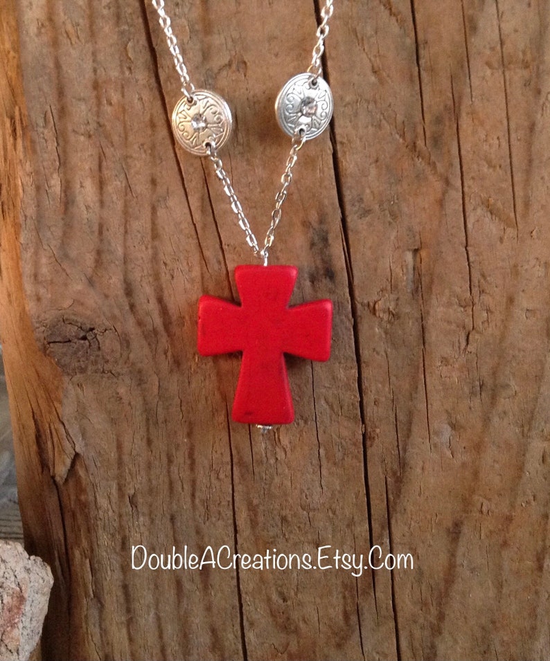Red Cross Necklace on a Chain - Etsy