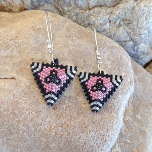 Pink Flowers Triangle Beaded Earrings - Etsy