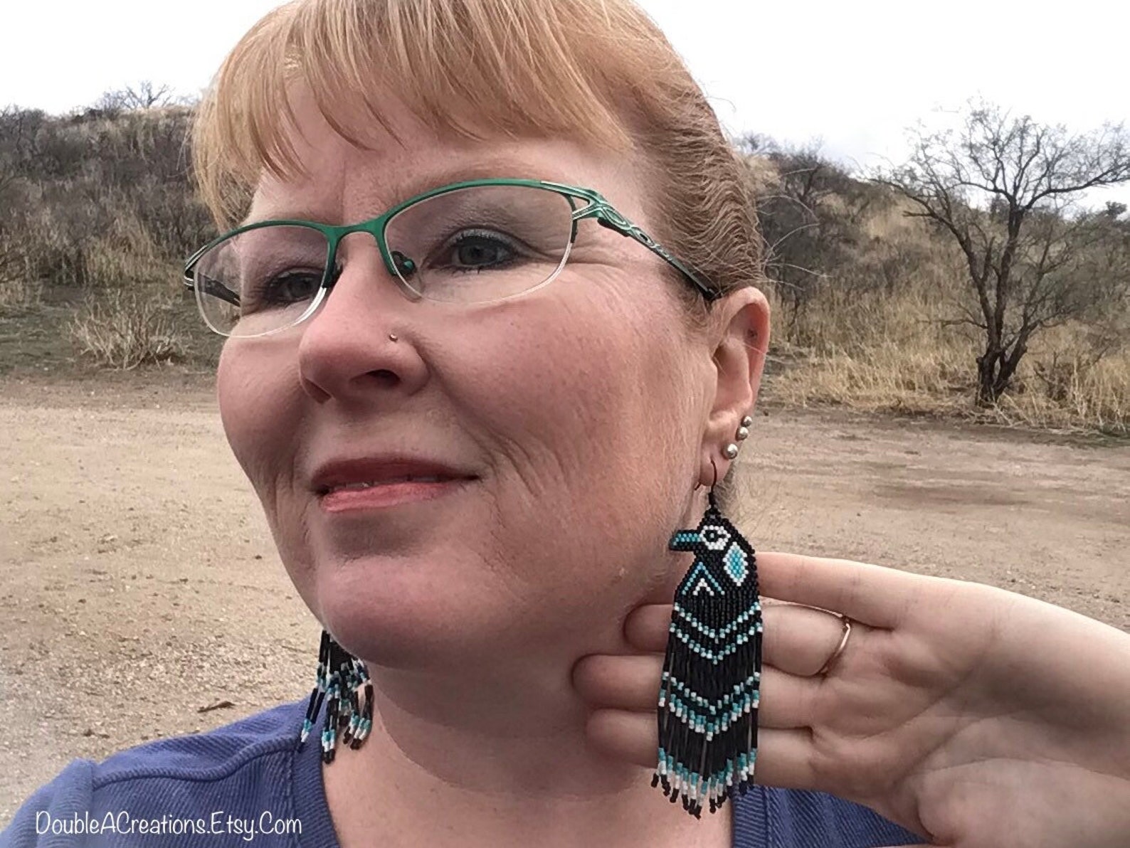 Native Turquoise Ravens Beaded Earrings With Fringe - Etsy
