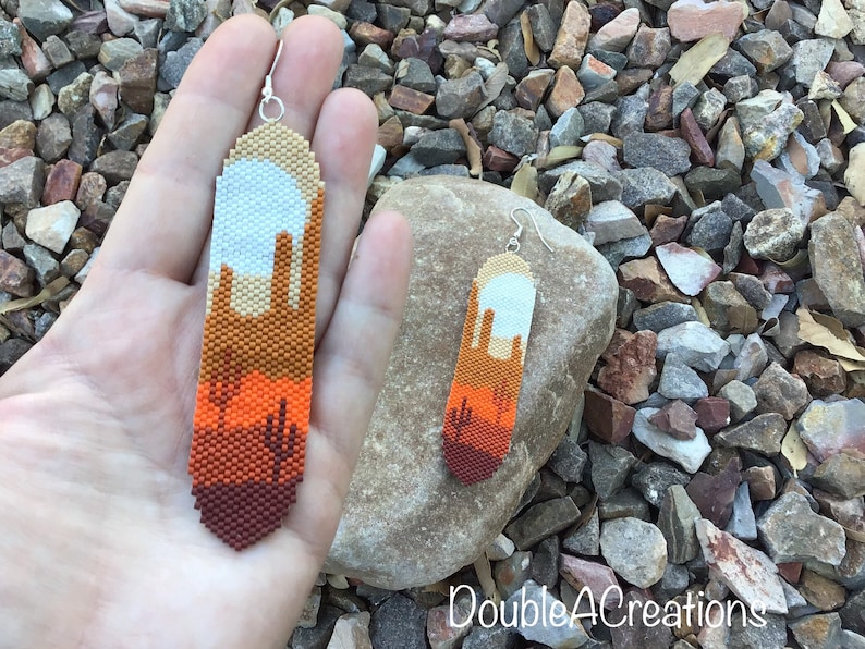 Saguaro Desert Scene Peyote Beaded Earrings - Etsy