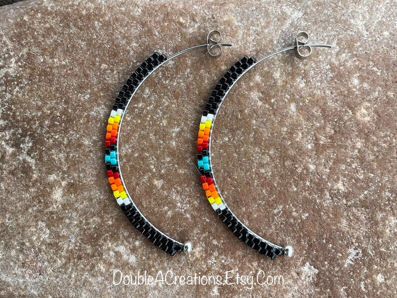 Black With Native Colors Beaded Half Hoops - Etsy