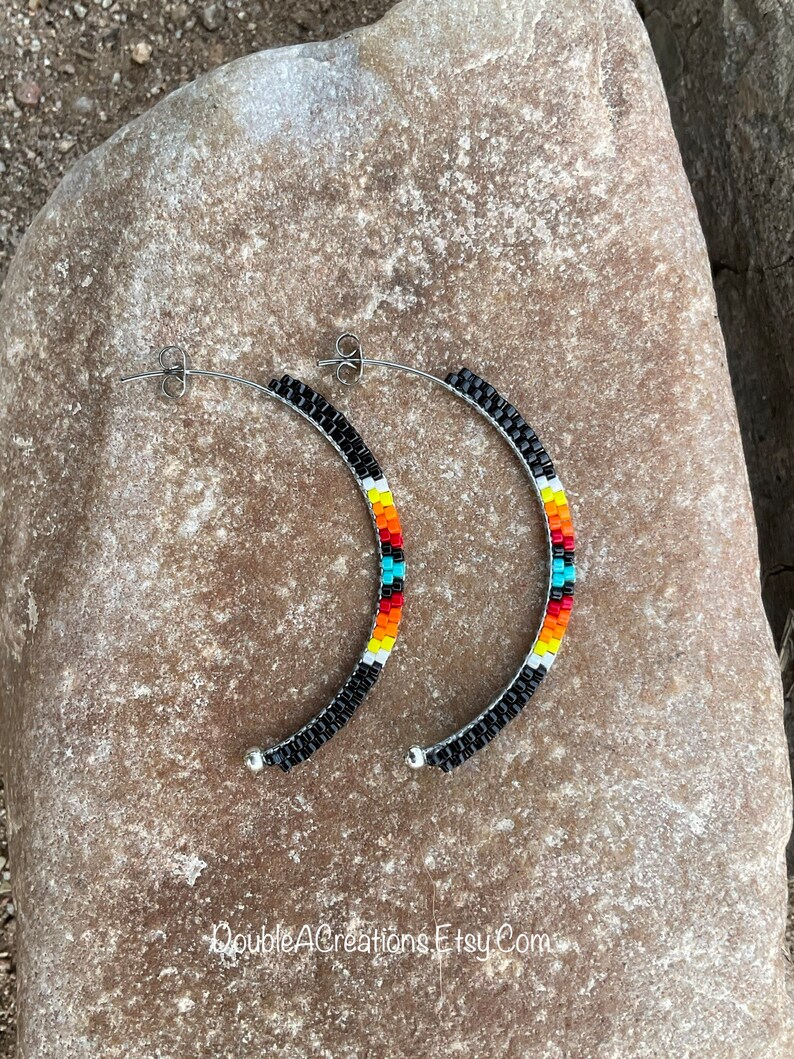 Black With Native Colors Beaded Half Hoops - Etsy