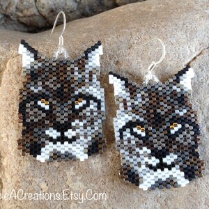 Bobcat Peyote Beaded Earrings - Etsy
