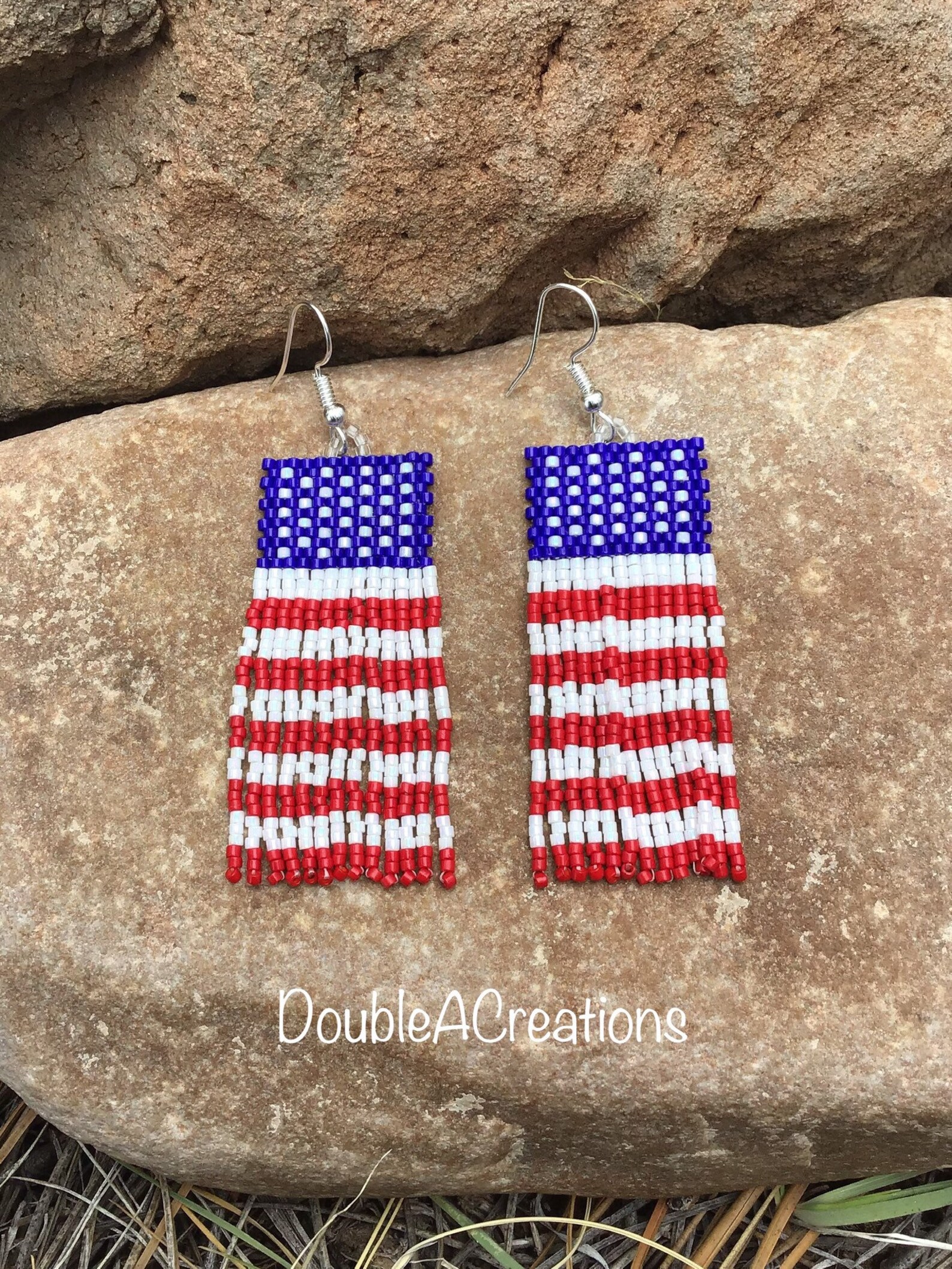 Flag Earrings with Fringe | Etsy