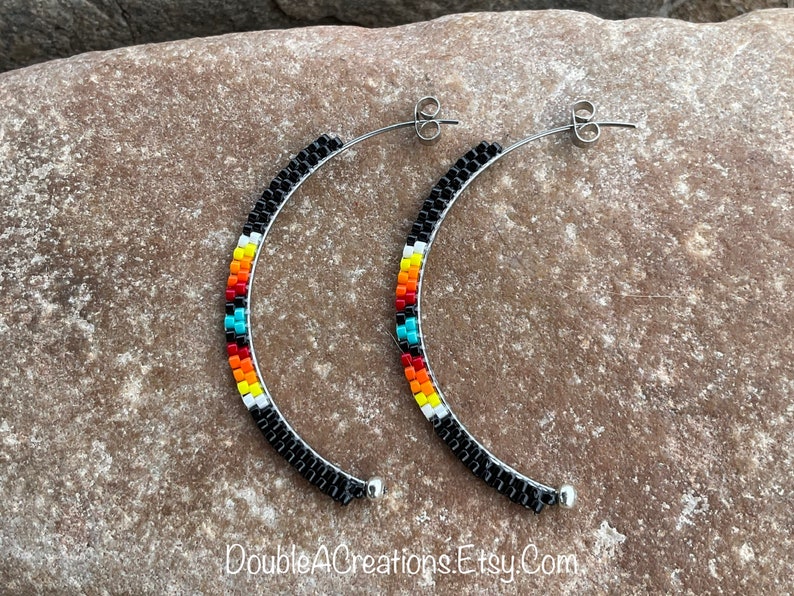 Black With Native Colors Beaded Half Hoops - Etsy