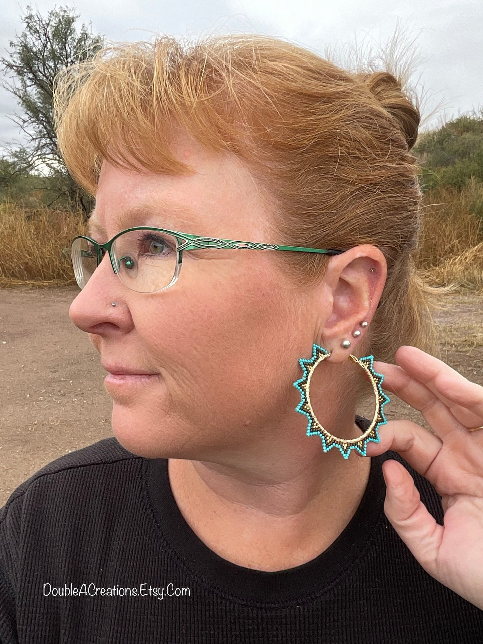 Chocolate Brown and Turquoise Sunburst Beaded 2 Inch Gold Hoops - Etsy