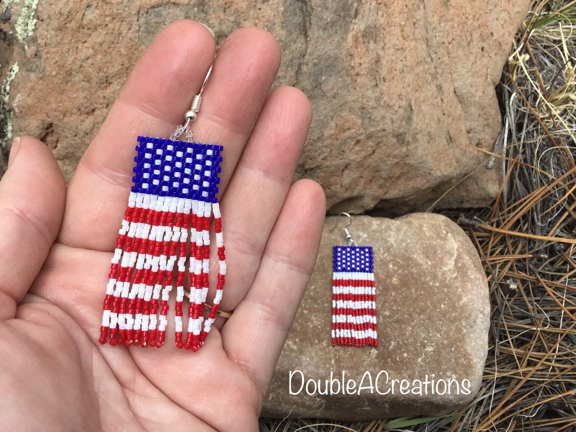 Flag Earrings With Fringe - Etsy