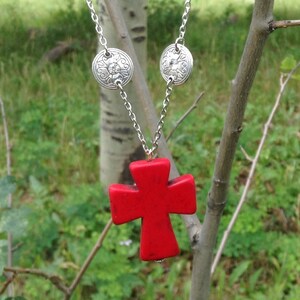 Red Cross Necklace on a Chain | Etsy