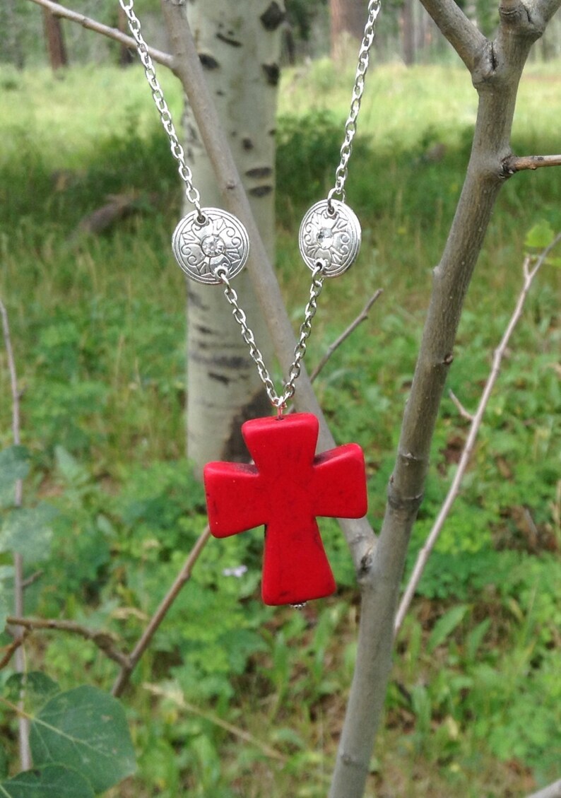 Red Cross Necklace on a Chain | Etsy