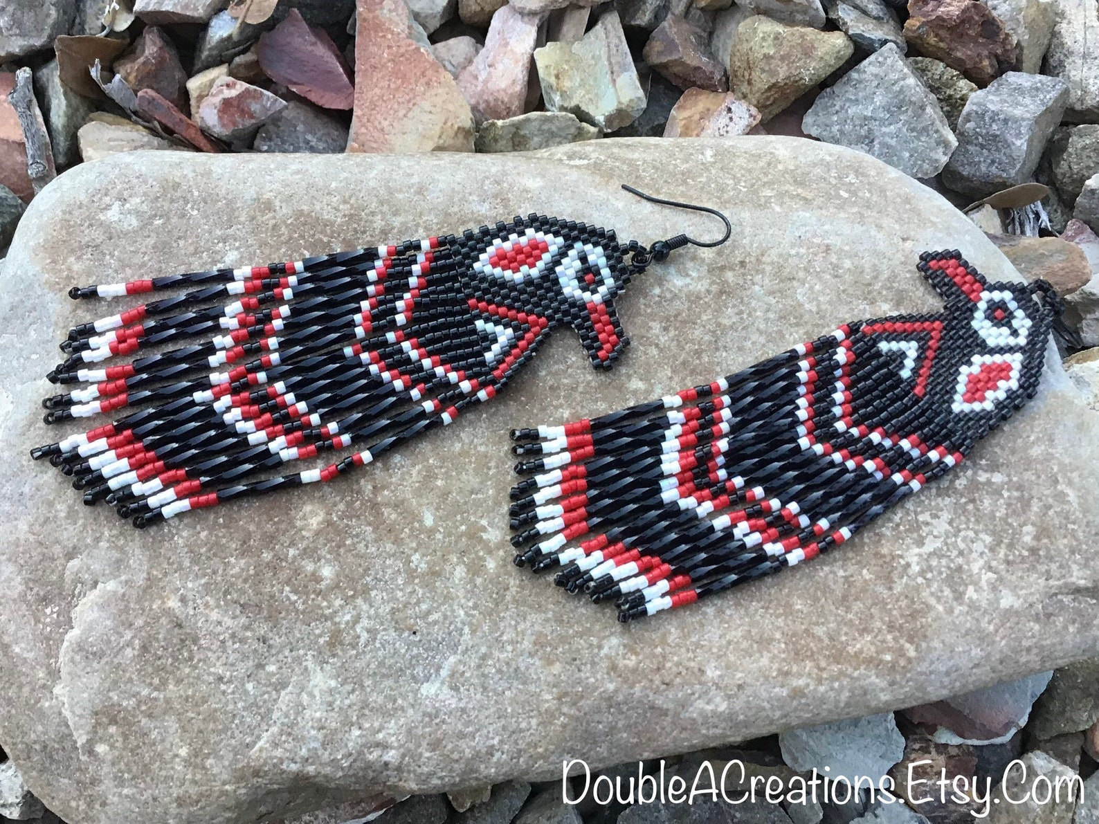 Native Ravens Beaded Earrings With Fringe, Salish Design - Etsy