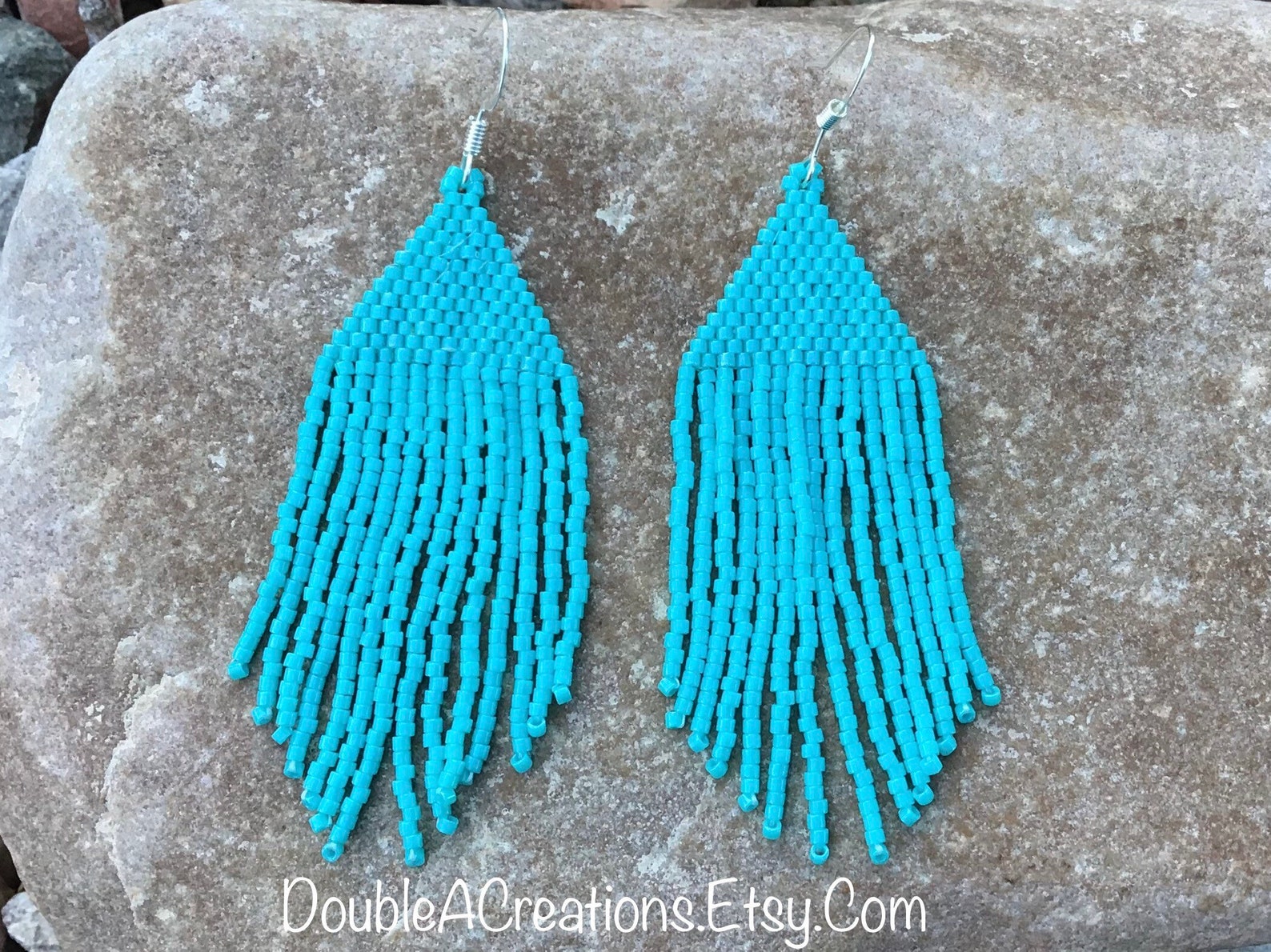 Turquoise Beaded Earrings With Fringe - Etsy
