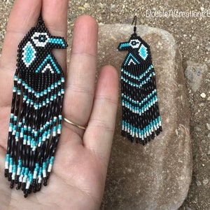 Native Turquoise Ravens Beaded Earrings With Fringe - Etsy
