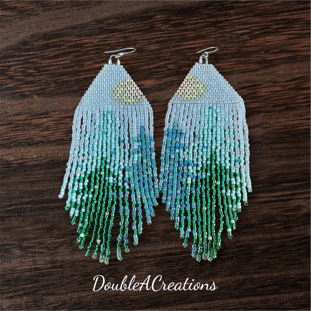 Pine Trees Beaded Earrings With Fringe - Etsy
