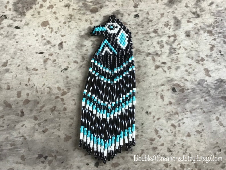 Native Turquoise Ravens Beaded Earrings With Fringe - Etsy