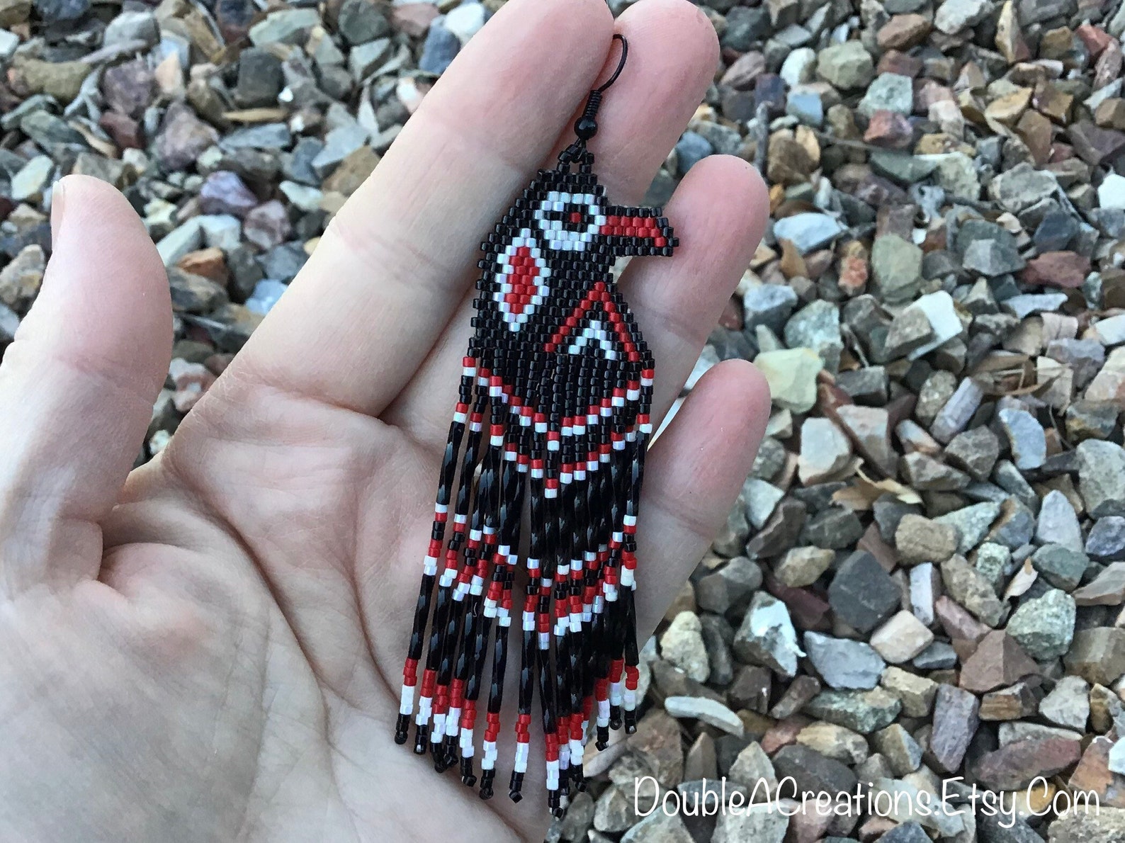 Native Ravens Beaded Earrings With Fringe, Salish Design - Etsy