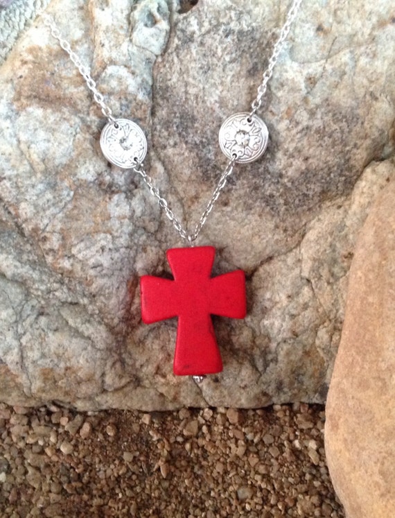 Red Cross Necklace on a Chain | Etsy