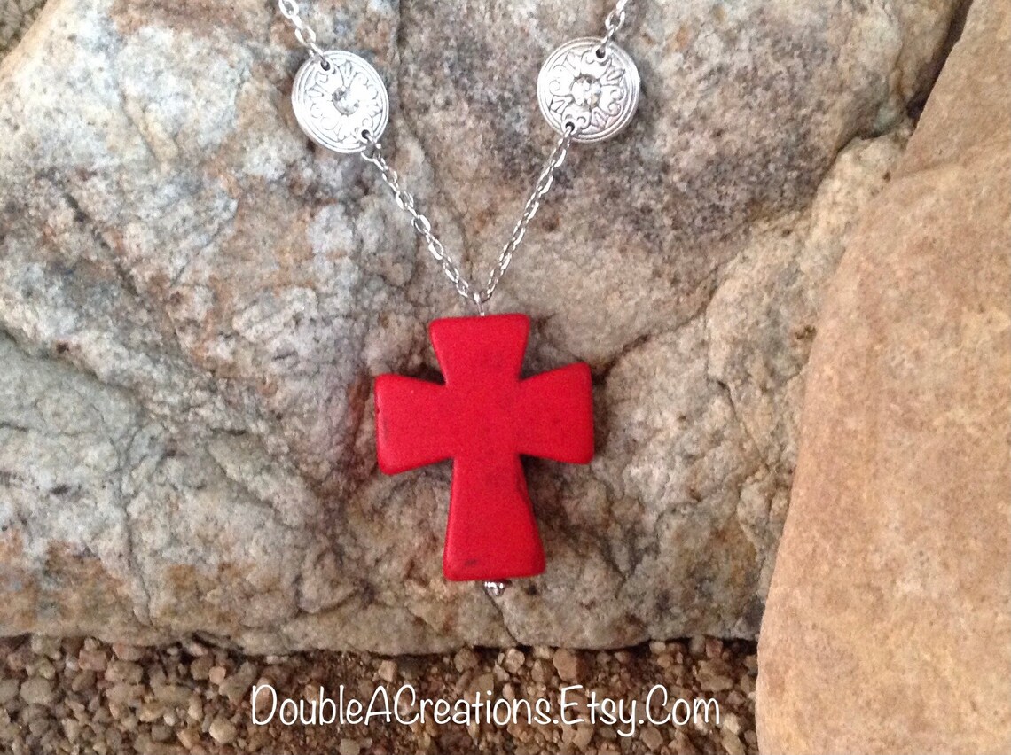 Red Cross Necklace on a Chain - Etsy