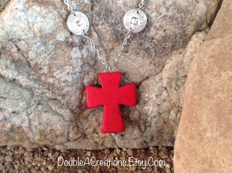 Red Cross Necklace on a Chain - Etsy