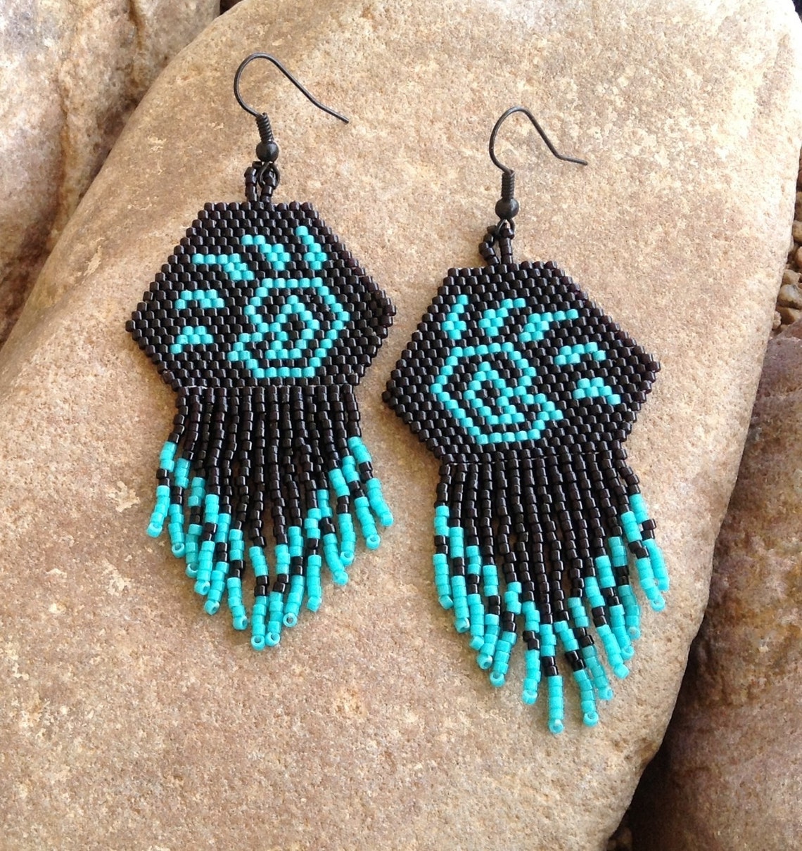 Native Bear Paw Beaded Earrings with Fringe | Etsy