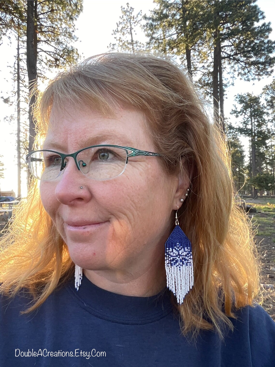 Blue and White Snowflake Earrings With Fringe - Etsy