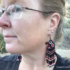 Native Ravens Beaded Earrings With Fringe, Salish Design - Etsy