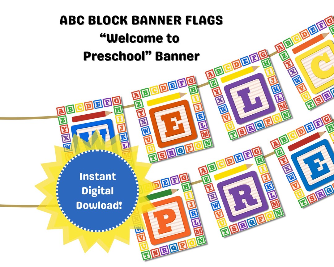 Welcome to Preschool Banner, Welcome Back to School, ABC Primary Block ...