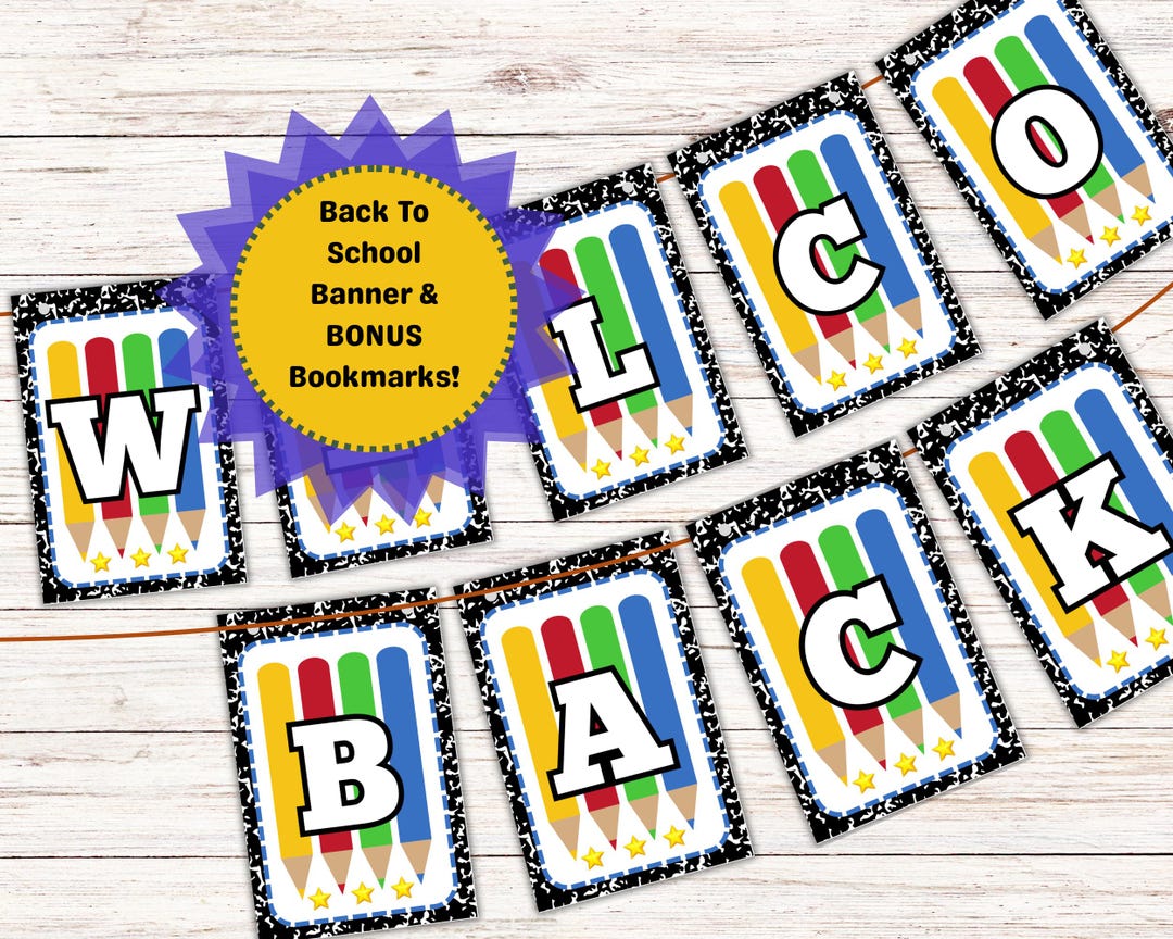Back to School Pencil Welcome Banner, With Bonus Bookmarks - Etsy