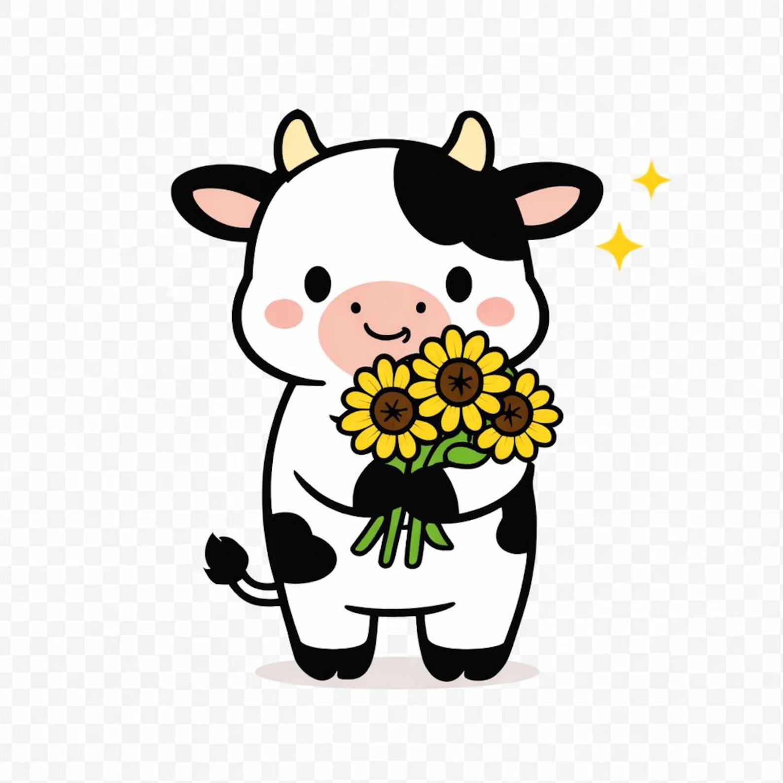 Cute Sunflower Cow PNG | Black and White Cow Clipart | Kawaii Farm ...