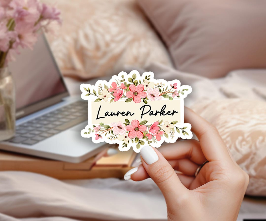 Personalized Pink Floral Name Sticker | Custom Vinyl Decal - Etsy