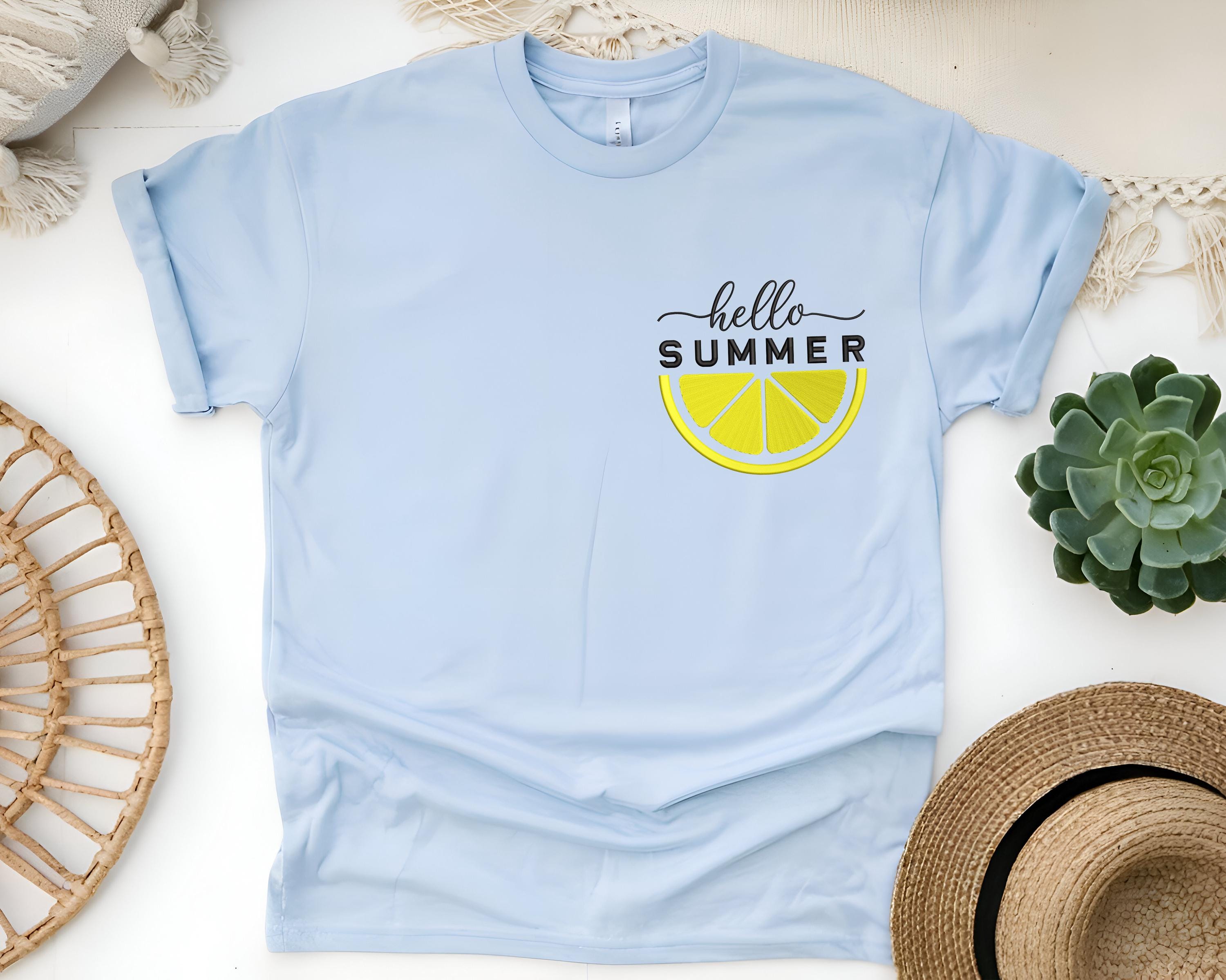 Hello Summer Lemon Embroidery Design: Citrus Quote (digital File) - Etsy