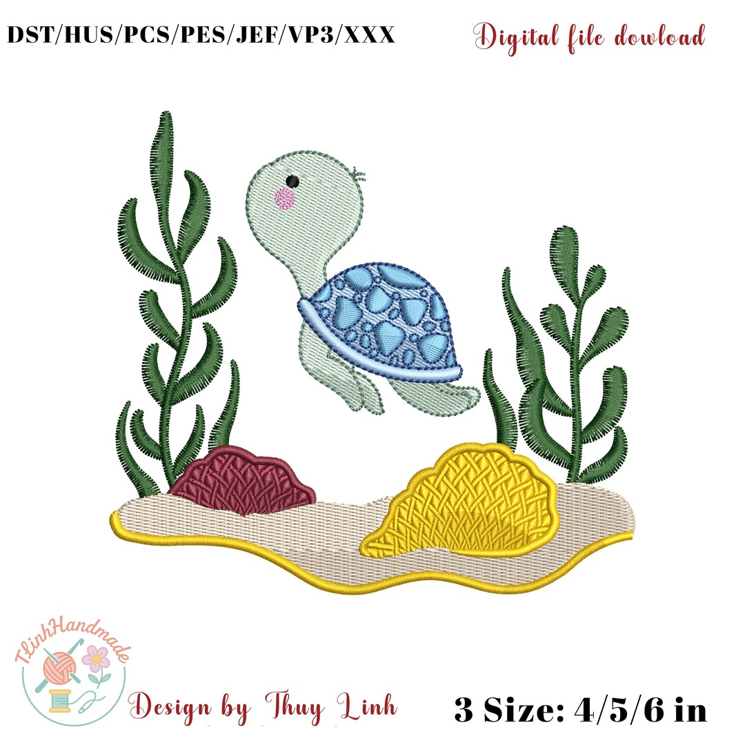 Cute Sea Turtle Embroidery Design | Underwater Ocean Machine Embroidery ...