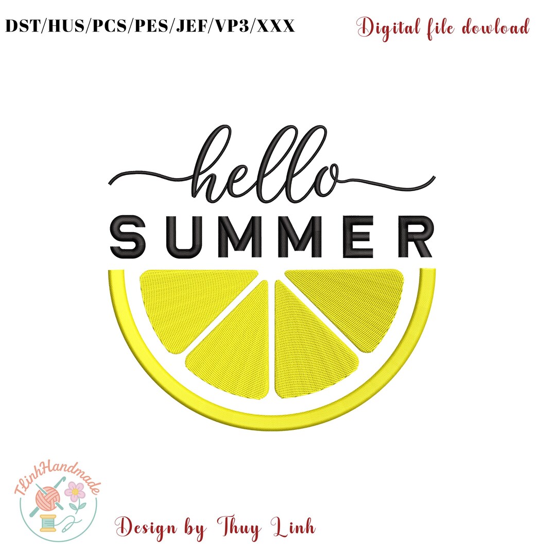 Hello Summer Lemon Embroidery Design: Citrus Quote (digital File) - Etsy