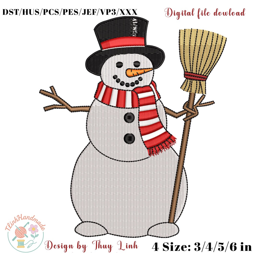 Snowman Embroidery Design – Instant Download Digital File – Winter ...