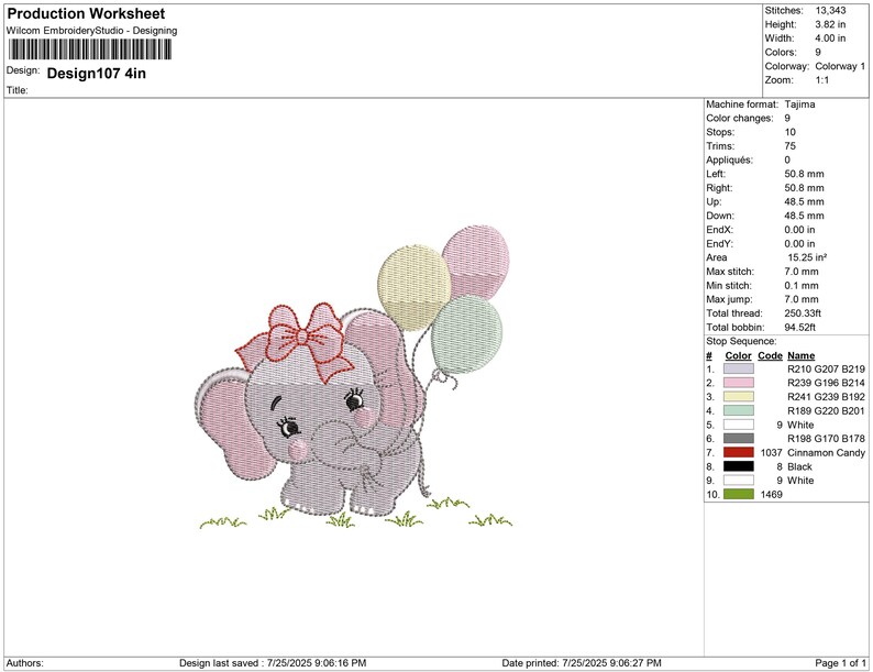Baby Elephant With Balloons Embroidery Design | Jungle Safari Animal ...