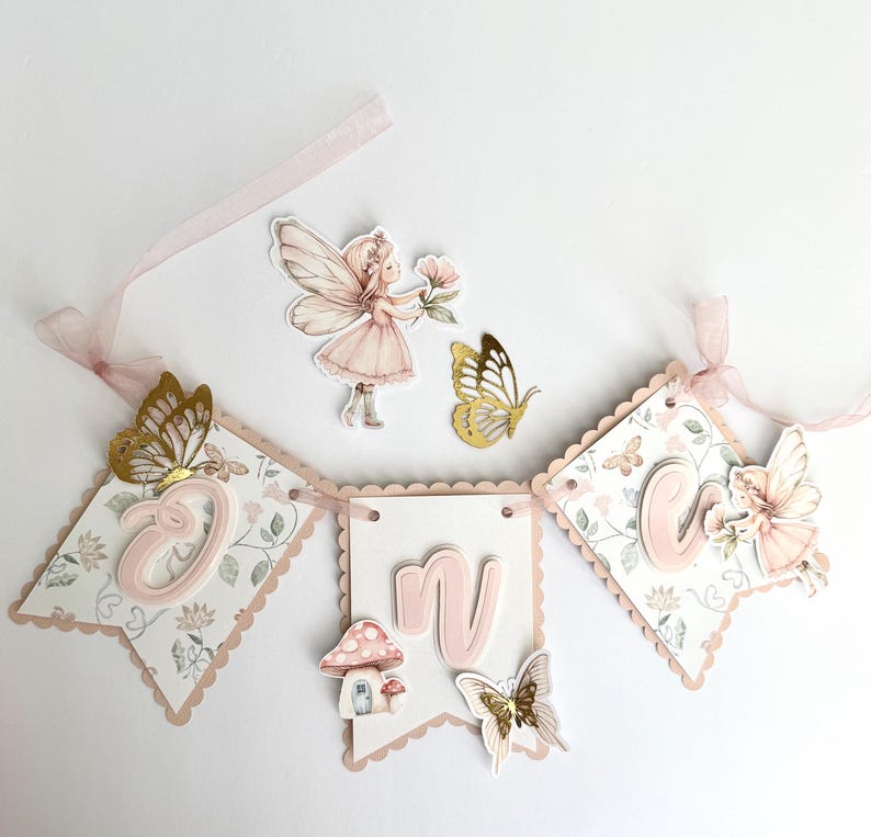 Fairy “ONE” Banner – Pink Fairy Birthday Banner | Butterfly First ...