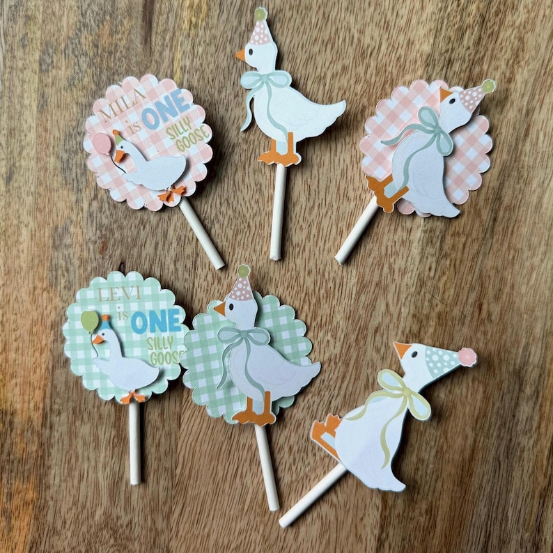 One Silly Goose Cupcake Toppers, Goose/ Duck Birthday Party Decorations ...