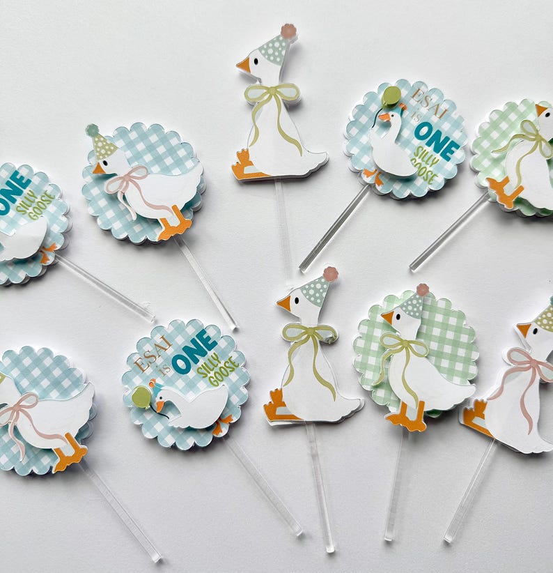 One Silly Goose Cupcake Toppers, Goose/ Duck Birthday Party Decorations ...