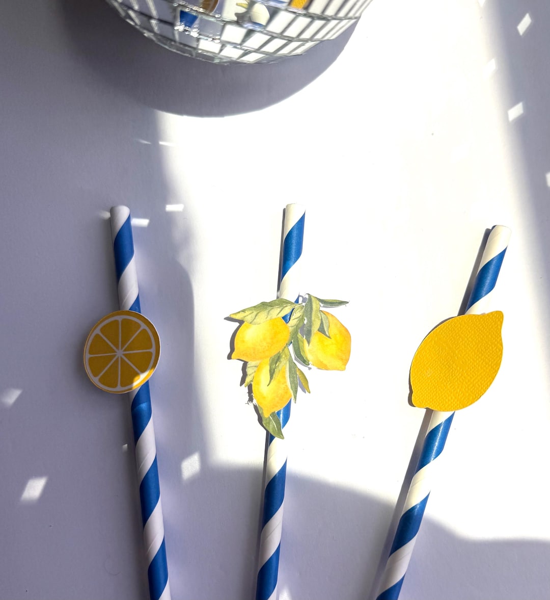 Amalfi Coast Party Straws – Lemon Theme – Blue & White Striped Paper ...