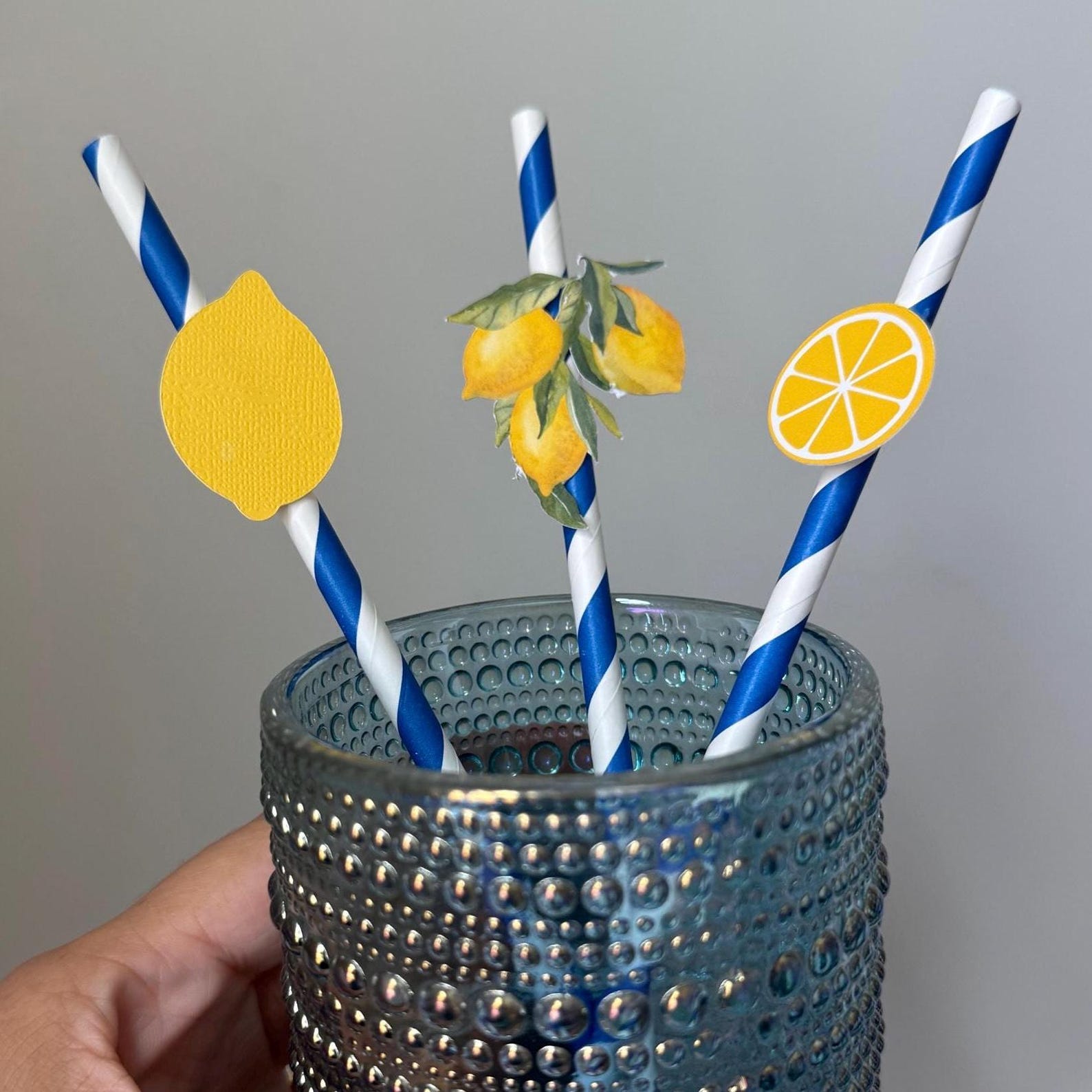 Amalfi Coast Party Straws – Lemon Theme – Blue & White Striped Paper ...